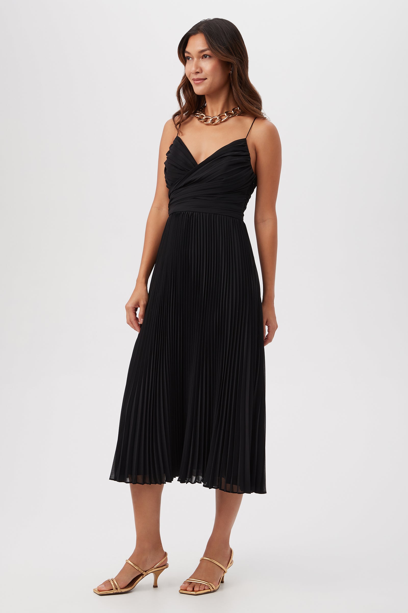 Natalie Sleeveless A-Line Midi Dress With Accordion Pleats – Trina Turk