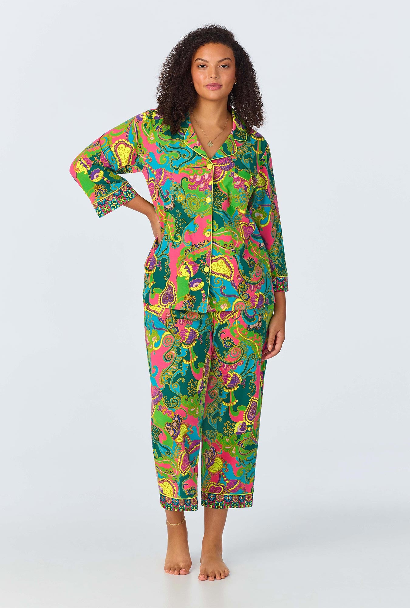 Turkish Delight Women's 3/4-Sleeve Cropped Pant Jersey PJ Set